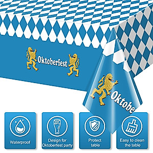3 Pack Bavarian Oktoberfest Disposable Tablecloth Decorations, Plastic Rectangle Blue and White Bavarian Flag Check Table Cover, Oktoberfest Decorations Party Table Cloth Backdrop Supplies, 54×108Inch