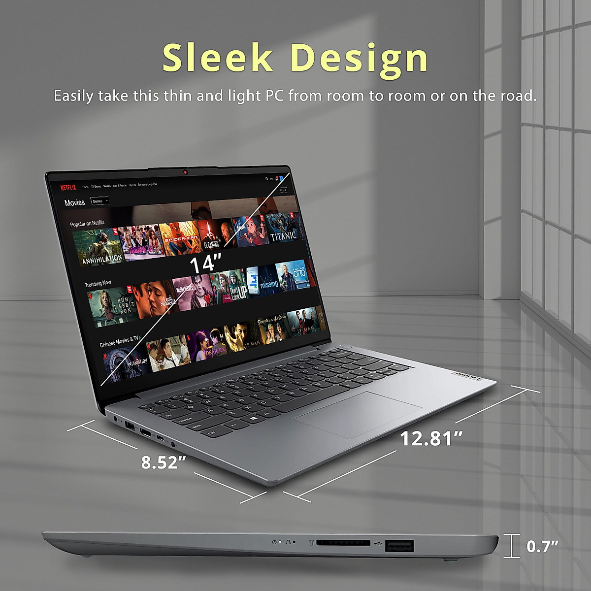 Lenovo 2022 Ideapad 1i 14" HD Laptop, Intel Celeron N4020 Processor, 4GB RAM, 64GB eMMC Flash Memory, Intel HD Graphics 500, HD Webcam, Stereo Speakers, Cloud Grey, Windows 11S, 128GB USB Card