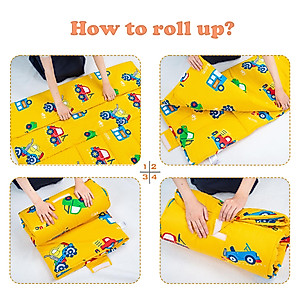 Rossison Nap Mat with Pillow and Blanket 100% Cotton with Microfiber Fill, Padded Sleeping Mat, for Daycare Preschool Toddler Prek Boys Kids (Tractor, Standard-50 x20)