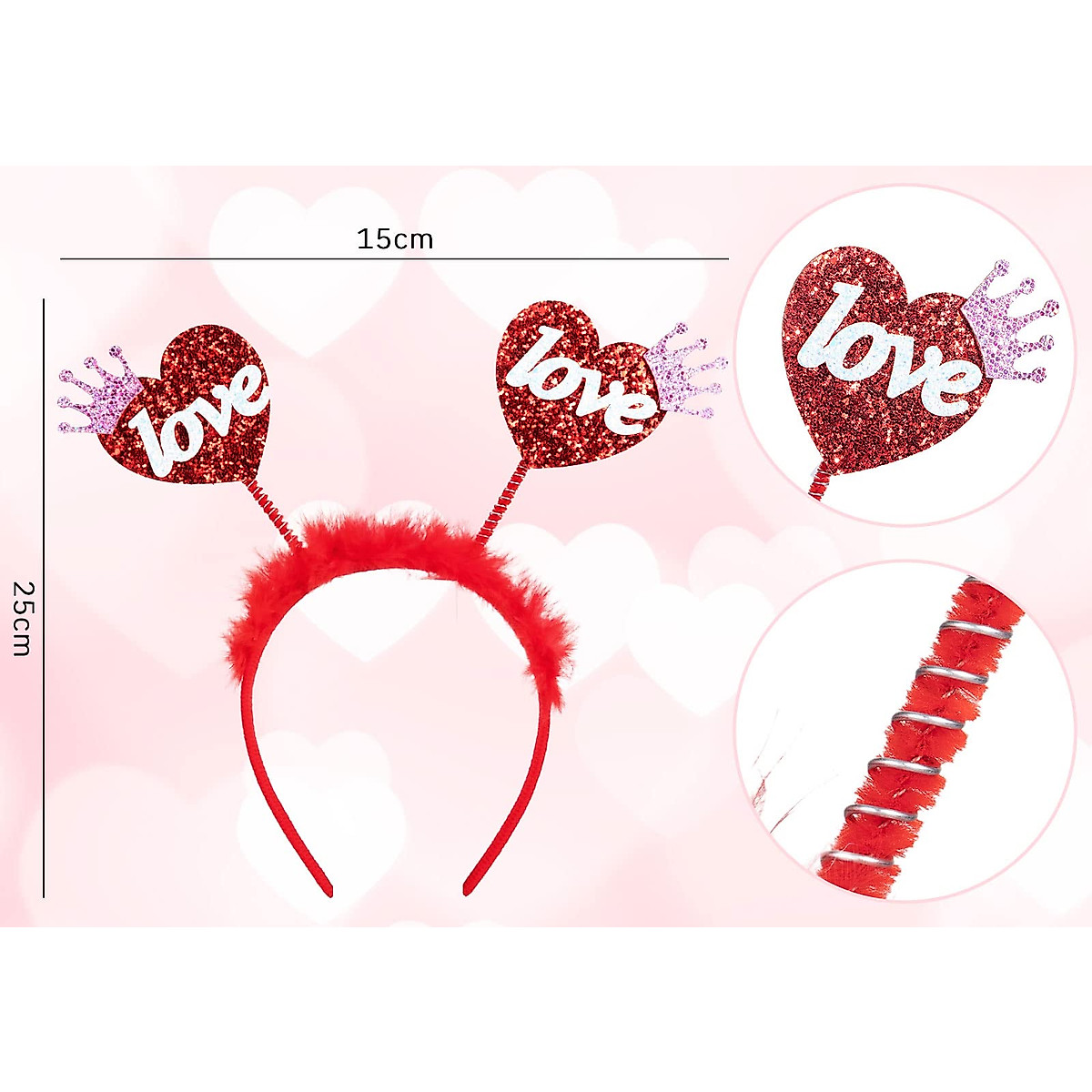 Whaline 4Pcs Valentine's Day Headbands Glitter Red Heart Lip Bopper Headband Love Hair Hoop Head Bopper Holiday Hair Accessories for Valentine's Day Wedding Birthday Party Favor Gift Photo Booth
