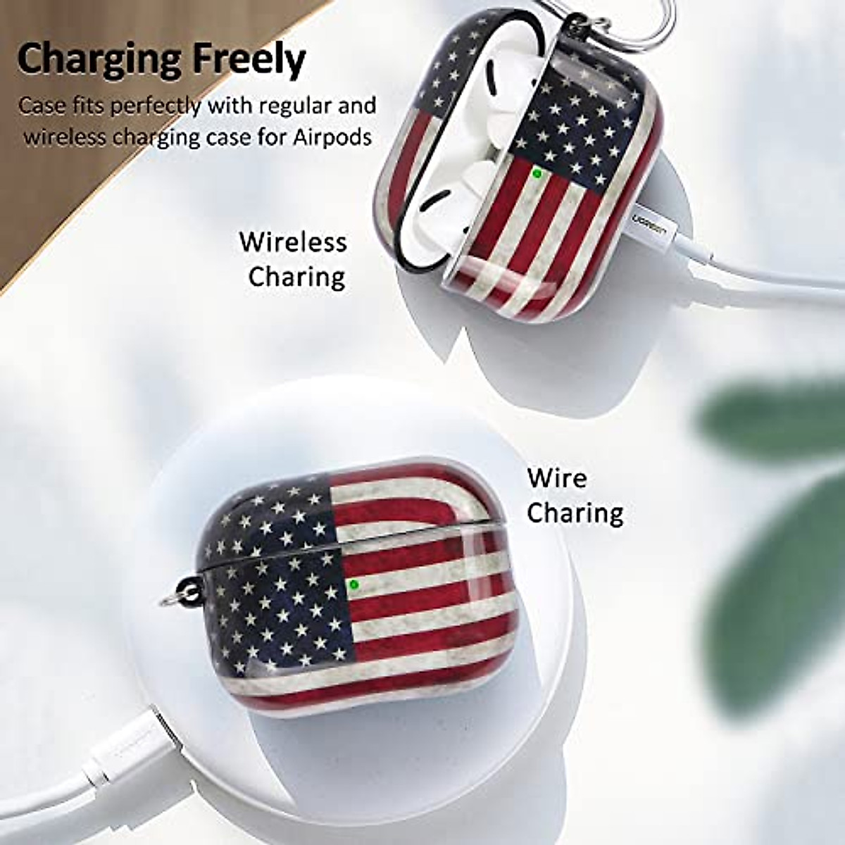 ROLEES for Airpods Pro 2nd Generation Case Cover,Cute Accessories Protective Hard Case Cover Portable & Shockproof Women Girls Men with Keychain/Strap for Airpods 2nd Charging Case(American Flag)
