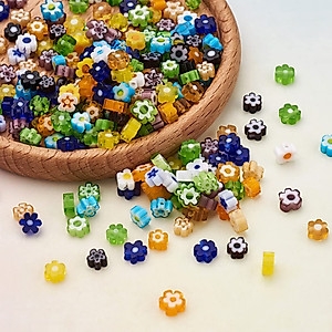 Cheriswelry 300Pcs Millefiori Lampwork Glass Beads Flat Flower Glass Beads Millefiori Loose Spacer Beads 4-7.2mm for DIY Necklace Bracelet Earring Jewelry Making Handmade Crafts