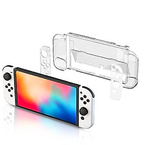 Switch OLED Protective Case, Switch OLED Hard Shell Case with Tempered Glass Screen Protector and 4 Thumb Grips