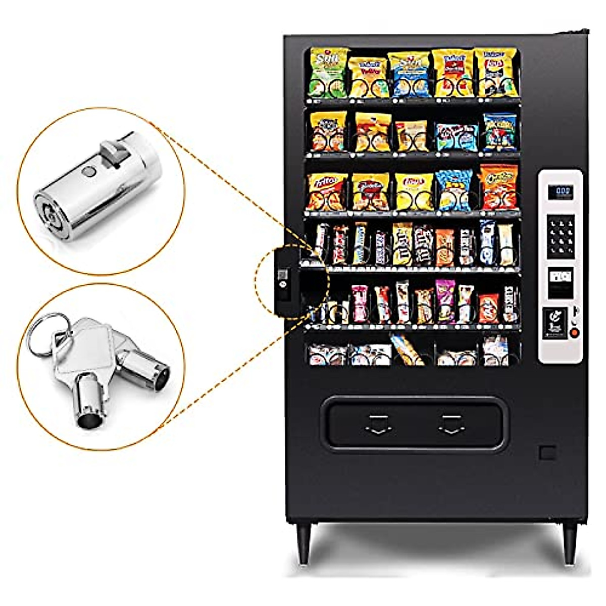 Westway Locks Vending Machine Lock and Key Pack of 1 - Tubular Keyway with Chrome Finish - Keyed Alike High Security Lock - Vending Machine Lock for Pepsi Machine, Coke Machine, Snack/Candy Machine