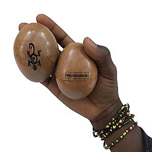 Wood Egg Shaker Pair (2pcs) - Natural Wood Finish, Handheld Percussion Instruments for Poly-Rhythm - Wooden Egg Maracas Musical Instrument by World Percussion USA