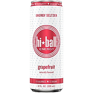 Hiball Energy Seltzer Water, Caffeinated Sparkling Water Made with Vitamin B12 and Vitamin B6, Sugar Free (4 pack of 12 Fl Oz), Grapefruit