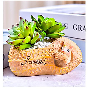 Cute Little Squirrel Flowerpot with Drainer Garden Flowerpot Resin Succulent Potted Bonsai Plant Stand Home Desk Mini Ornaments Cartoon Ornaments Does Not Contain Plants