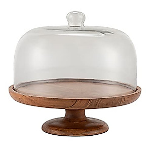 BIRDROCK HOME Cake Stand with Glass Dome and Wood Base - Wood Iron Dessert Serving Tray - Rustic Farmhouse Dessert Stand - Modern Party Oversized Server - Table Kitchen Home Display - Round