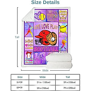 Softball Gifts for Girls, Softball Blanket 60"X50", Softball Blankets Gift for Girls, Softball Player Sport Lover Throw Blanket for Women, Soft Lightweight Softball Throw Blanket for Couch Bed