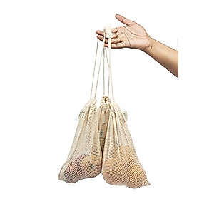 WHITEWRAP Reusable Mesh Bags with Drawstrings | 10”x18” Large |6-Pack |Eco Friendly Bags, Food Storage, Natural Cotton, Biodegradable Fabric Bags, Snack Bags, Cloth Bags, Gift Bag for Halloween