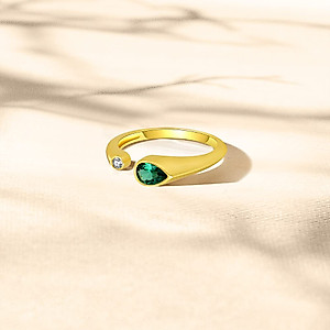PHNIBIRD Gold Emerald Ring Sterling Silver Emerald Green Ring Adjustable 18k Gold Plated Rings for Women Delicate and Stylish
