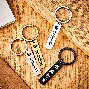 VEELU Personalized Spotify Keychain Custom Engraved Music Code Stainless Steel Heart Couples Keychains Gifts