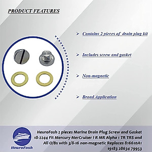 HeuroFosh 2 PCS 79953Q04 Marine Lower Unit Oil Drain Plug Screw and Gasket Fit Mercury MerCruiser I R MR Alpha 1 TR TRS and All O/Bs with 3/8-16 non-magnetic Replaces 816610A1 28634 79953 18-2244