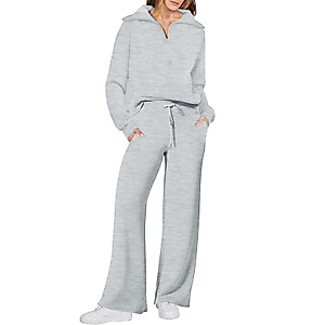 Aitaliwer Sweatsuits For Women Set 2 Piece, Sweat Shirt And Pants Sports Suit Tracksuit 2022 Fall Fashion Casual Tacksuit Matching Sets 01-Grey,XX-Large