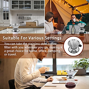 INSINTAR Pour Over Coffee Dripper Reusable Stainless Steel Pour Over Coffee Maker Paperless Coffee Filter Single Cup Coffee Maker 1-4 Cup