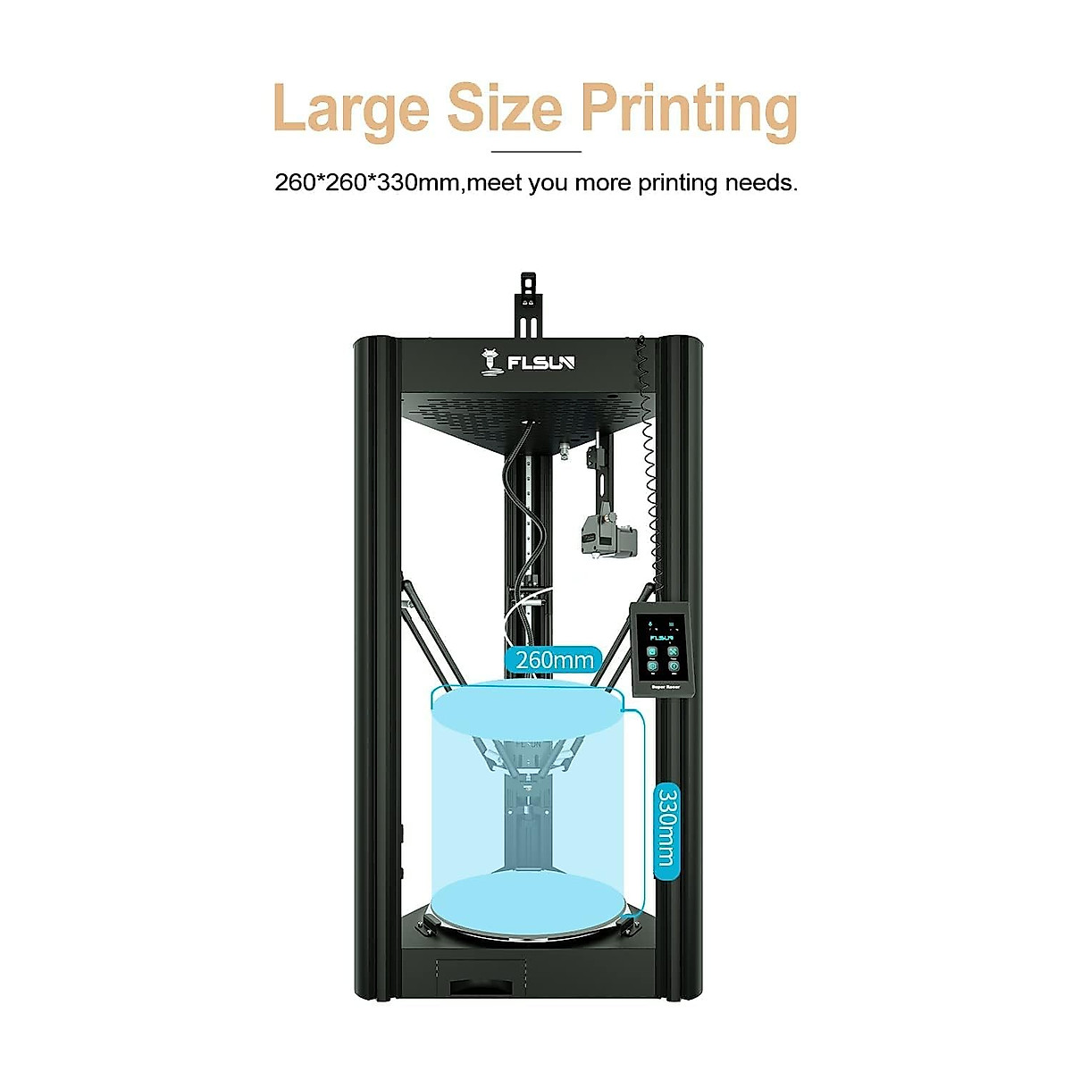 FLSUN Super Racer - 200 mm/s fast 3D printer, 2800 + mm/s², FDM Delta 3D printer with self-leveling resume 1.75 PLA DIY 3D printers print size Φ260 x 330 mm. (SR)