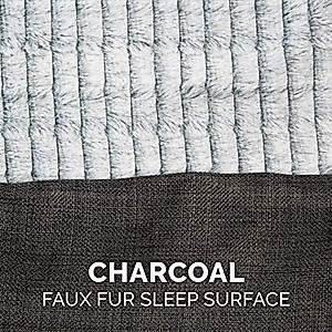 Furhaven XL Orthopedic Dog Bed Luxe Faux Fur & Performance Linen Sofa-Style w/ Removable Washable Cover - Charcoal, Jumbo (X-Large)