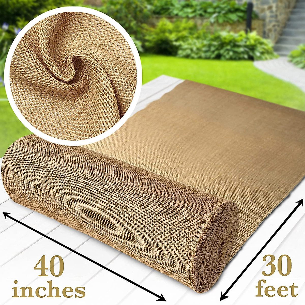 Burloptuous 40" x30 Feet Gardening Burlap Roll - Multipurpose Natural Burlap Fabric, High Density Jute Fiber Material for Decorations, Center Pieces for Home, Rustic Party Décor