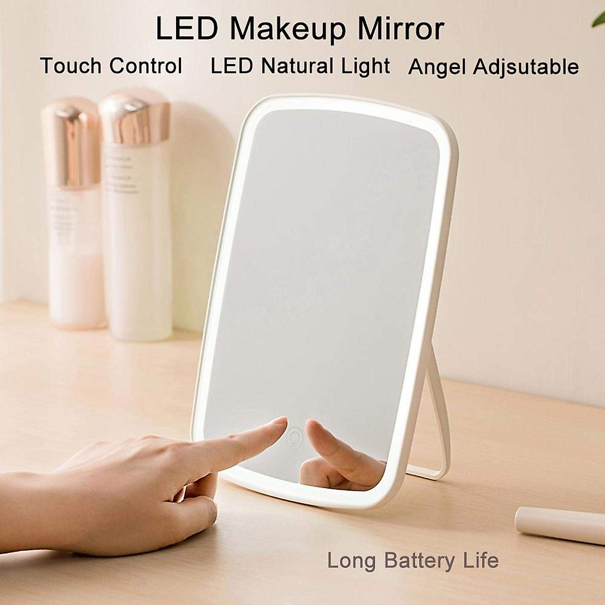 FQYYDD Illuminated Makeup Mirror Makeup Mirror Smart Portable Folding Mirror Touch Lighting