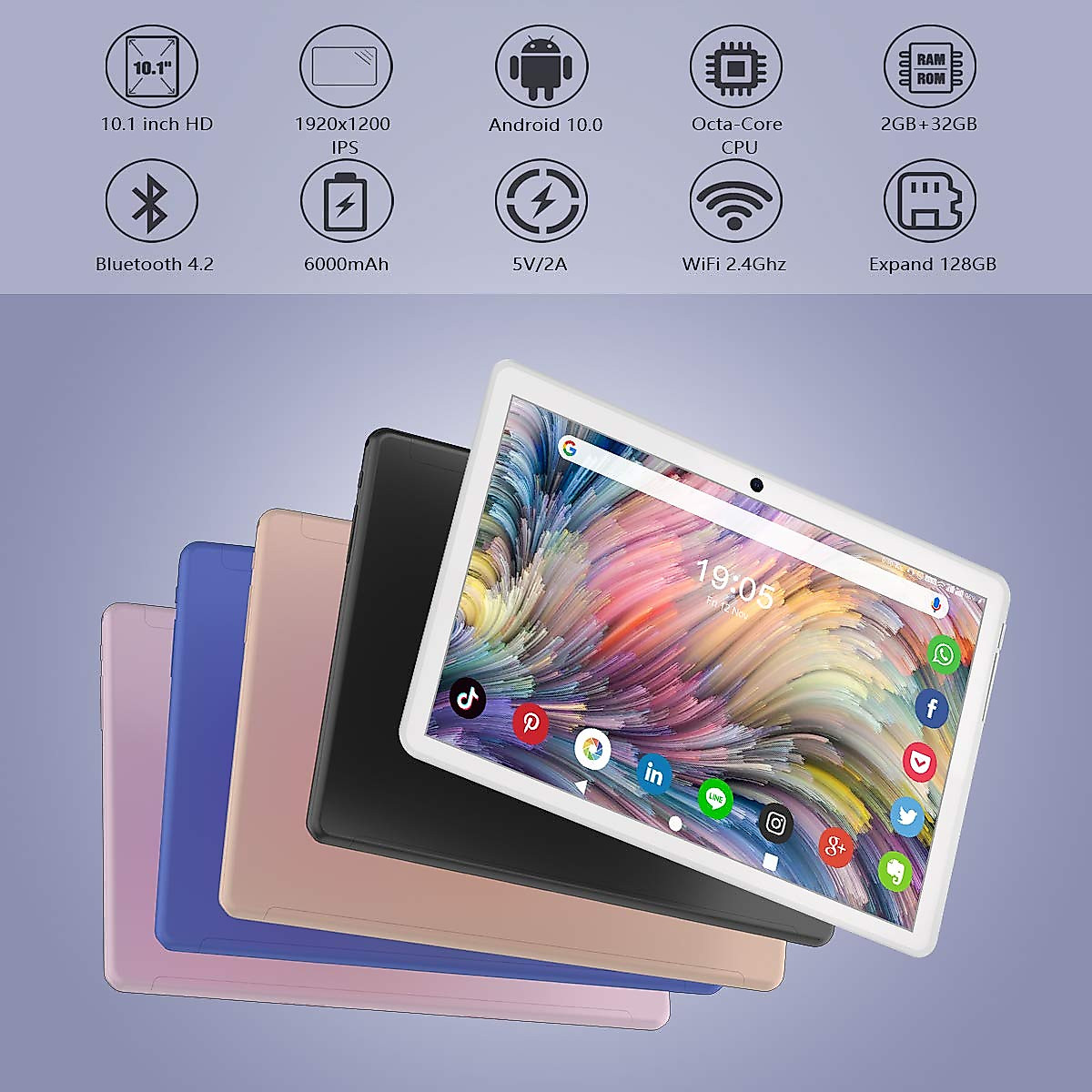 MEIZE Octa-Core Tablet 10.1 Inch, Android 10.0 Tablet, 32GB ROM/128GB Expand, 1920x1200 IPS HD Glass Display, Dual 18MP Camera, WiFi/Bluetooth/GPS/OTG/Certified Tablet [2021 Latest Black]