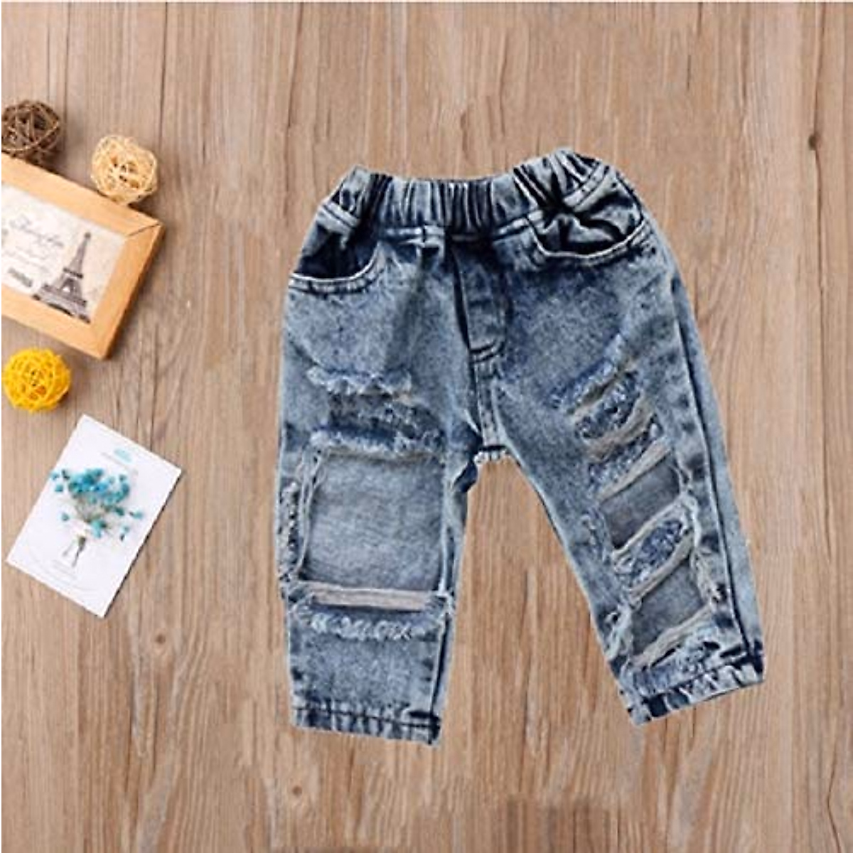 Toddler Newborn Baby Boys Girls Causal Elastic Waist Destroyed Ripped Jeans Pants (0-6 Months, A)