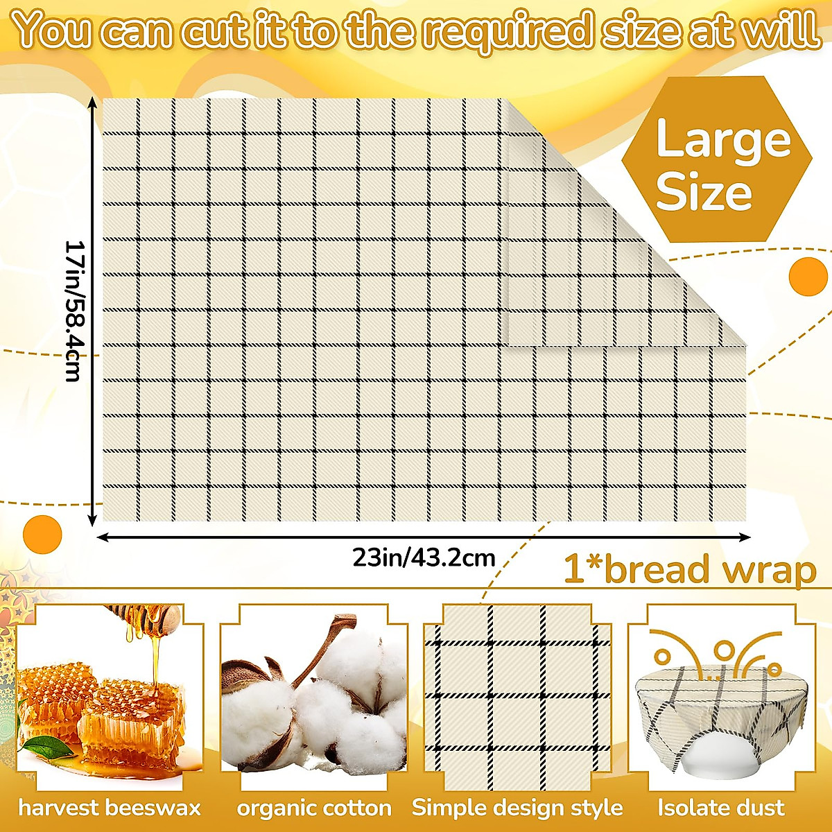 Mindsoft 17 x 23 Inch Reusable Beeswax Food Wrap for Bread Sandwich Wrapper Beeswax Paper Organic Bowl Dishes Covers Sustainable Food Cheese Fruit Snacks Storage Containers Keeper