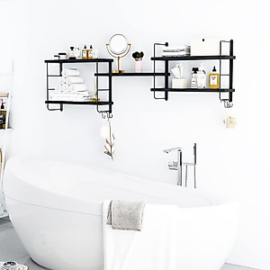 MXCSE Wall Mounted Floating Shelves, Wall Shelves, Rustic Wall Decor Wood Shelves for Bedroom, Living Room, Bathroom and Kitchen Storage, Easy Installation (5, Black)