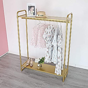 HOMEKAYT Gold Clothing Rack Modern Boutique Display Rack with 2-tier Shelf Full Metal Garment Rack Multiple Uses Hanging Rack for Home and Retail (59’’L)