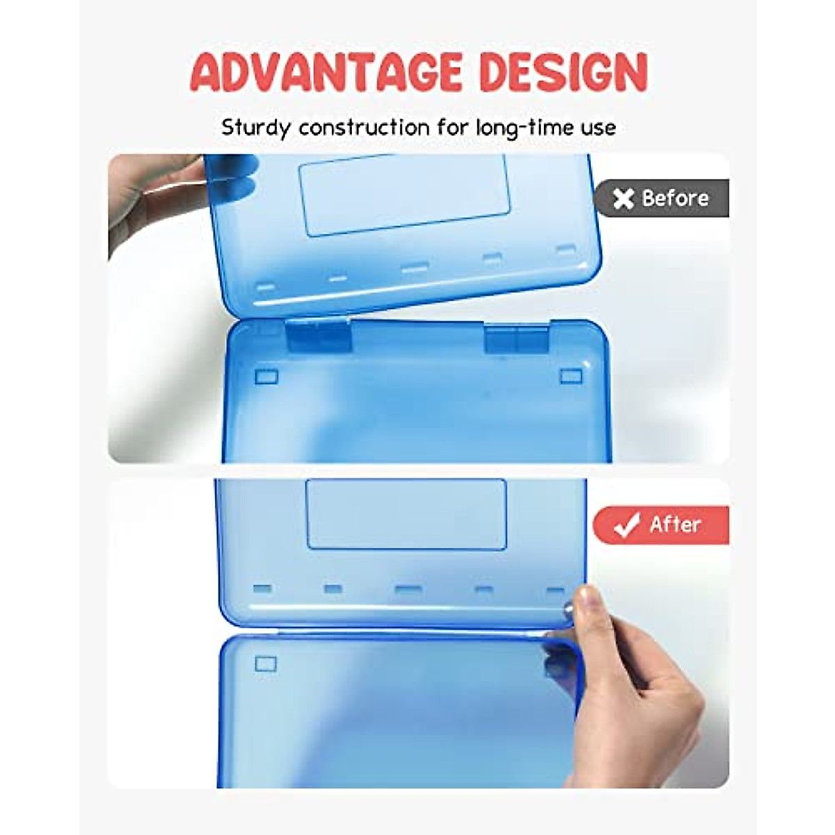 GAMENOTE Plastic Pencil Case Box with Lid Snap Closure, Large Capacity School Supplies Storage Organizer Box for Kids (1)