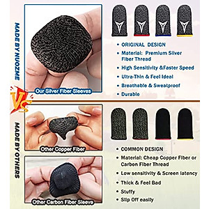 Gaming Finger Sleeves for Mobile Gaming, 0.3mm Silver Fiber, Smooth Operation, Anti-Sweat, Extremely Thin, Nuozme Finger Sleeves Fit Mobile Phone Tablet Devices, 8 PCS (Black)