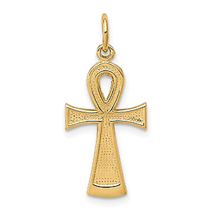 Auriga Fine Jewelry 10k Yellow Gold Flat-Backed Ankh Egyptian Cross Pendant (L- 27 mm, W- 13 mm) Gift for Women