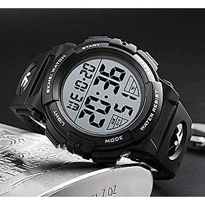 SKMEI Mens Big Dial Digital Watch Waterproof LED Chronograph Alarm Clock, Black, Strap
