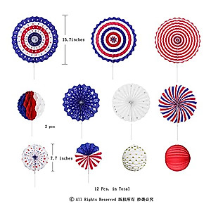 Patriotic Red Blue White Party Decorations for 4th July Independence Day Memorial Day Party Decorations Star Dot Stripe Birthday Wedding Baby Shower Party Hanging Decoration