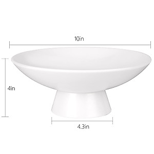 AKICTE Ceramic Fruit Bowl, 10 Inch Decorative Fruit Bowl White, Pedestal Large Fruit Bowl For Kitchen Counter Or Dining Room Tables Footed Bowl Decorative Modern Home