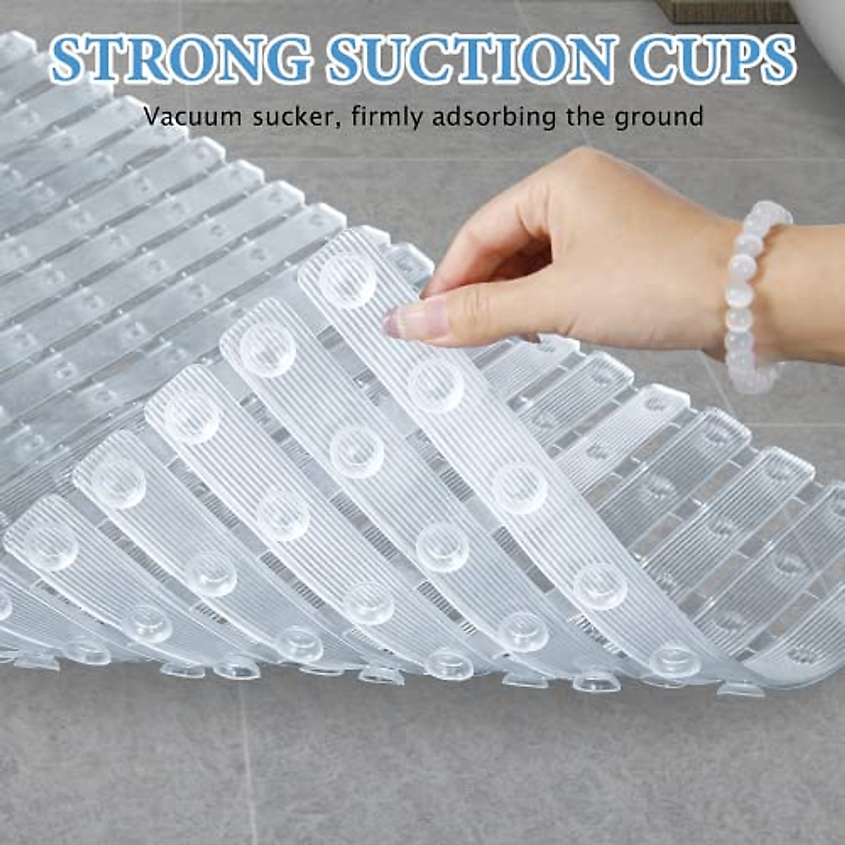 Setsail Bathtub and Shower Mats, Non-Slip Safe Bath Tub Floor Mats with Hundreds of Suction Cups and Grille Drainage Outlet Machine Washable Bath Mat for Bathroom Tub Accessories, Clear