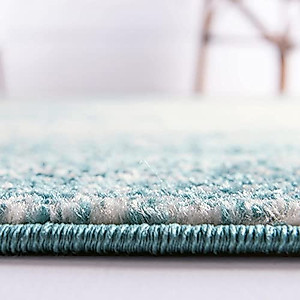 Unique Loom Bromley Collection Vintage, Medallion, Country, Traditional, Border Area Rug, 8 ft x 10 ft, Turquoise/Ivory