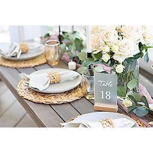 Table Numbers for Events/Weddings - 1-20 Numbered Acrylic Table Number Holders - Rustic Table Number Stands w/Wooden Base - Wedding Table Numbers - Acrylic Table Signs for Receptions, Parties & More