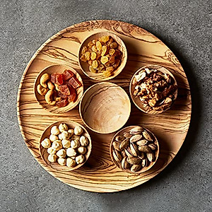 Crystalia Olive Wood Mini Bowls Set of 6, Round Small Size Wooden Serving Cups for Condiments Nuts Food Sauce & Seasoning, Natural Handmade Side Dishes, Decorative Charcuterie Wooden Dipping Bowls