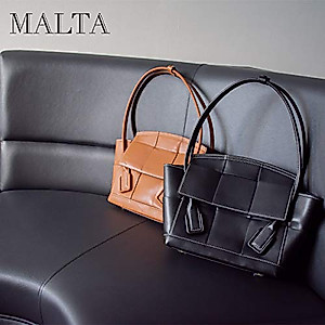MALTA Vegan Leather Intrecciato Tote Bag for Women High Capacity Genuine Leather Handle - Black