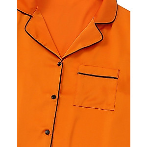Lanyoshe Silk Pajamas for Women Satin Womens Pajama Sets Short Sleeve Lounge Set 2-Piece Sleepwear Notch Collar Button-Down PJ Set (Orange, XL)