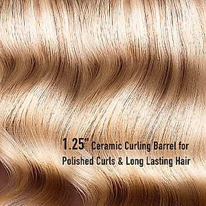 Lanvier 1.25 Inch Clipped Curling Iron with Extra Long Tourmaline Ceramic Barrel, Professional Hair Curler up to 450°F Dual Voltage for Traveling, Hair Waving Style Tool for Girls & Women-Rose Gold