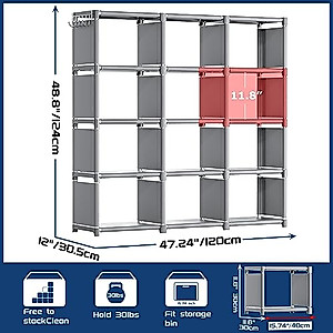 Mavivegue Book Shelf, 12 Cube Storage Organizer, DIY Bookcase, Metal Cube Bookshelf,Tall Book case for Bedroom, Living Room,Office,Closet Storage Organizer, Grey Cubicle Storage Rack