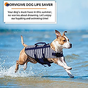 MORVIGIVE Striped Dog Life Jacket, Ripstop Dog Life Vest Preserver for Boating & Swimming with Rescue Handle, Reflective Puppy Float Coat Pet Swimsuit with Adjustable Straps and Side-Release Buckles