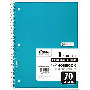 Mead Spiral Notebooks, 1 Subject, College Ruled, 70 Sheets, 24 Pack (73705)
