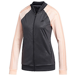 adidas Women’s Embossed Print Track Jackets Full-Zip Climalite Jacket (X-Large, Carbon/Cleora)