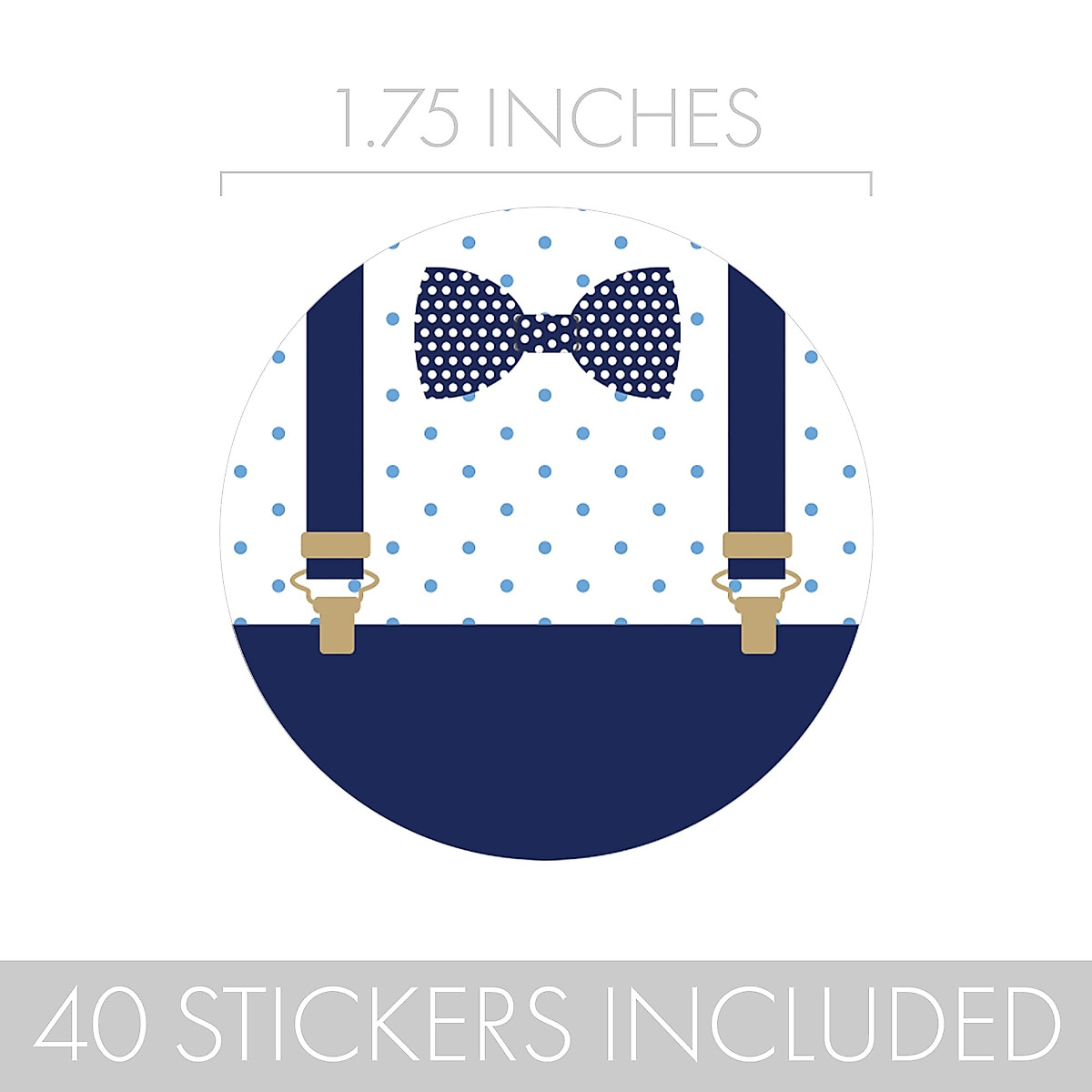 Little Man Baby Shower Thank You Stickers - Mustache, Suspenders, It's a Boy, 1.75 in - 40 Labels