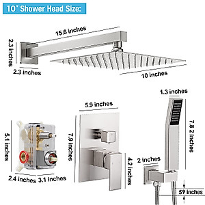 HGN 10 Inches Bathroom Rain Shower Combo Set Wall Mounted Rainfall Brushed Nickel Shower Head System Rough-in Valve Body and Trim Included