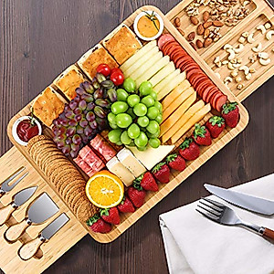 MOSONIC Cheese Board and Knife Set - Bamboo Charcuterie Board Meat Charcuttery Platter Serving Tray, Gifts for Mother's Day Thanksgiving Christmas Housewarming