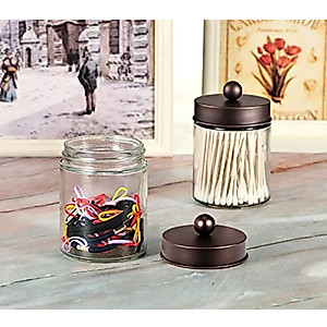 Apothecary Jars Bathroom Storage Organizer - Cute Qtip Dispenser Holder Vanity Canister Jar Glass with Lid for Cotton Swabs,Rounds,Bath Salts,Makeup Sponges,Hair Accessories/Bronze (2 Pack)