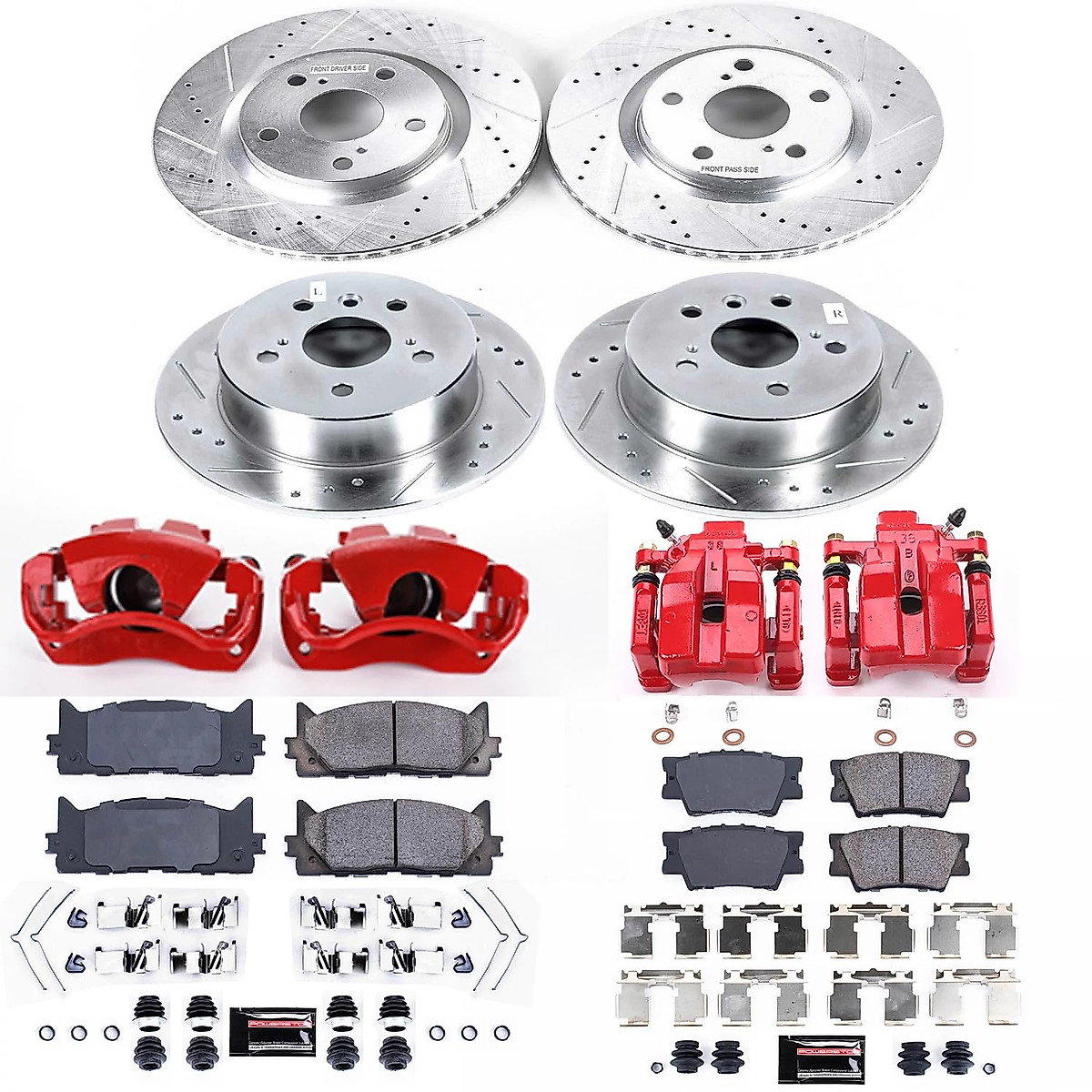 Power Stop KC6480 Z23 Evolution Front and Rear Caliper Kit-Drilled/Slotted Rotors, Carbon Ceramic Brake Pads & Calipers For Lexus ES300h, Lexus ES350, Toyota Avalon, Toyota Camry [Model Specific]